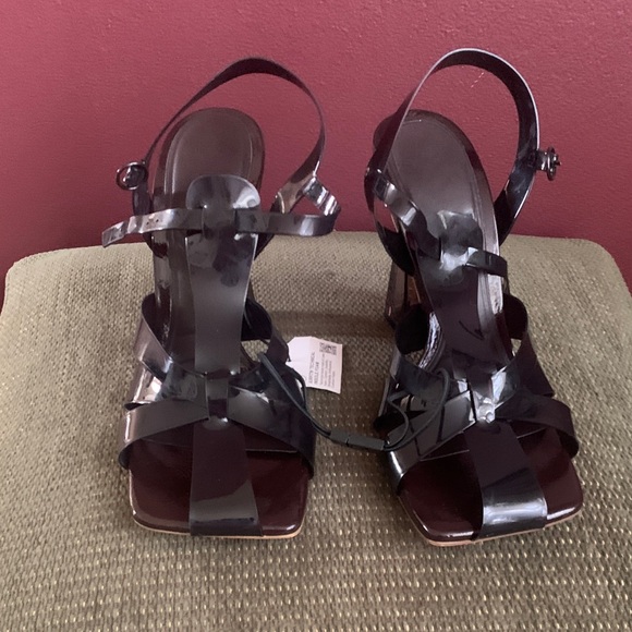 Zara | Shoes | Zara Vinyl Expresso Brown Strappy Heels | Poshmark